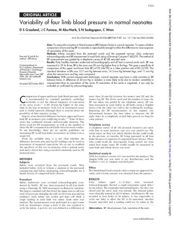 (PDF) Variability of four limb blood pressure in normal neonates