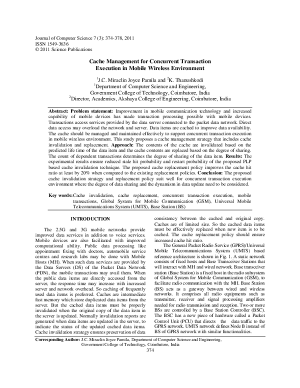 (PDF) Cache Management for Concurrent Transaction Execution in Mobile Wireless Environment | J C ...