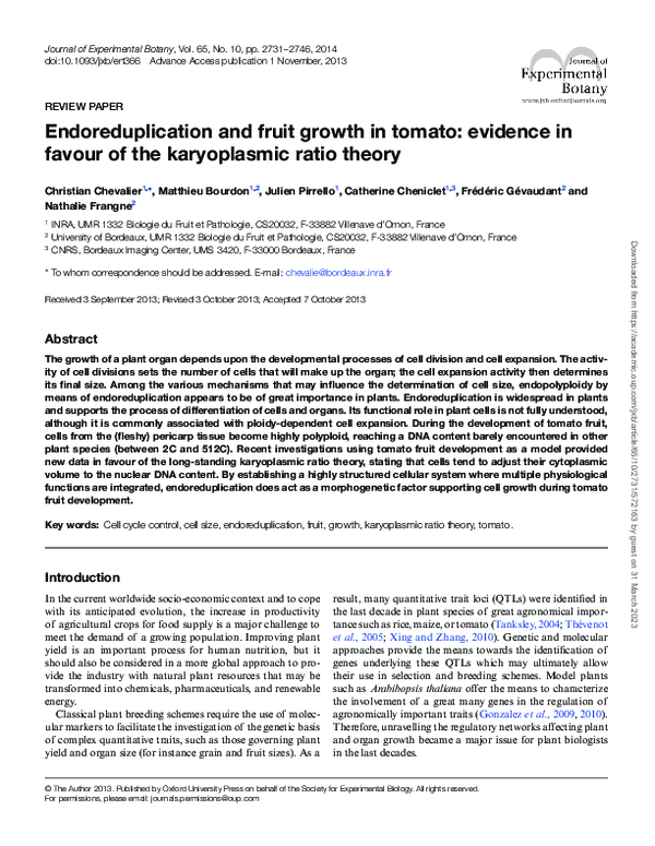 (PDF) Endoreduplication and fruit growth in tomato: evidence in favour ...