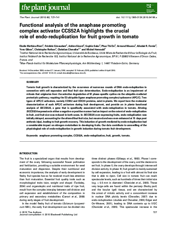 (PDF) Functional analysis of the anaphase promoting complex activator ...