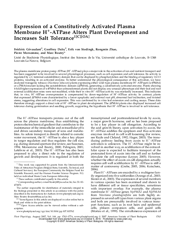 (PDF) Expression of a Constitutively Activated Plasma Membrane H+ ...
