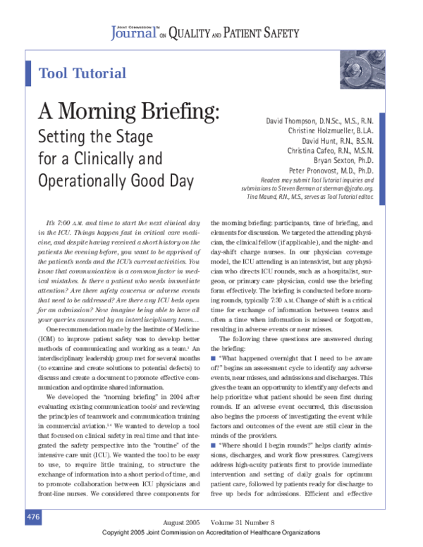 (PDF) A Morning Briefing: Setting the Stage for a Clinically and ...