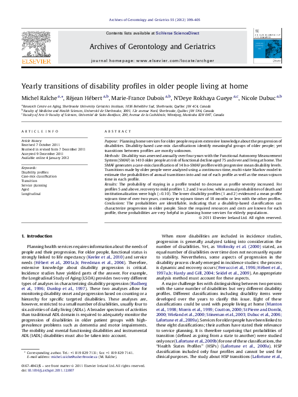 (PDF) Yearly transitions of disability profiles in older people living ...