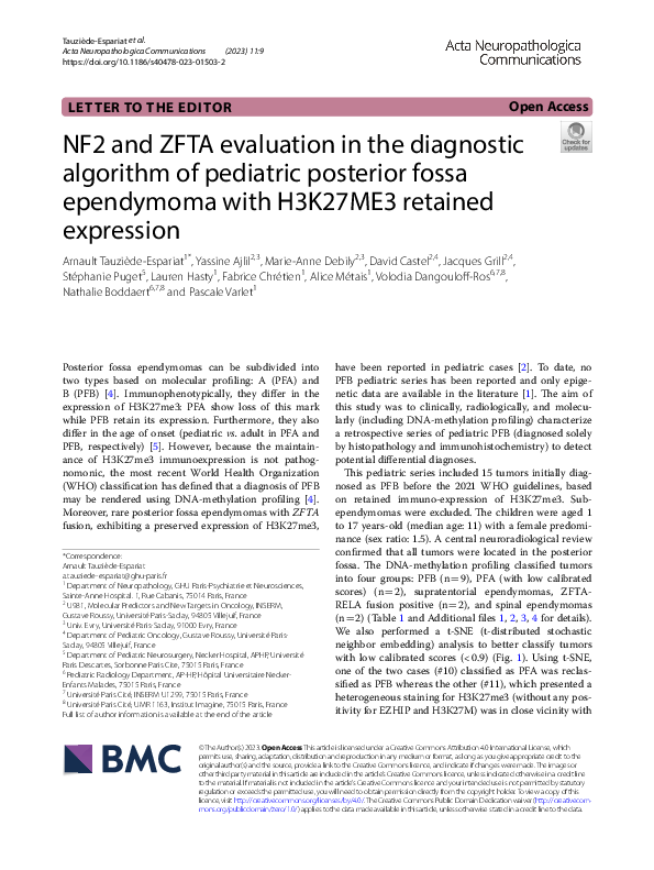 (PDF) NF2 and ZFTA evaluation in the diagnostic algorithm of pediatric posterior fossa ...