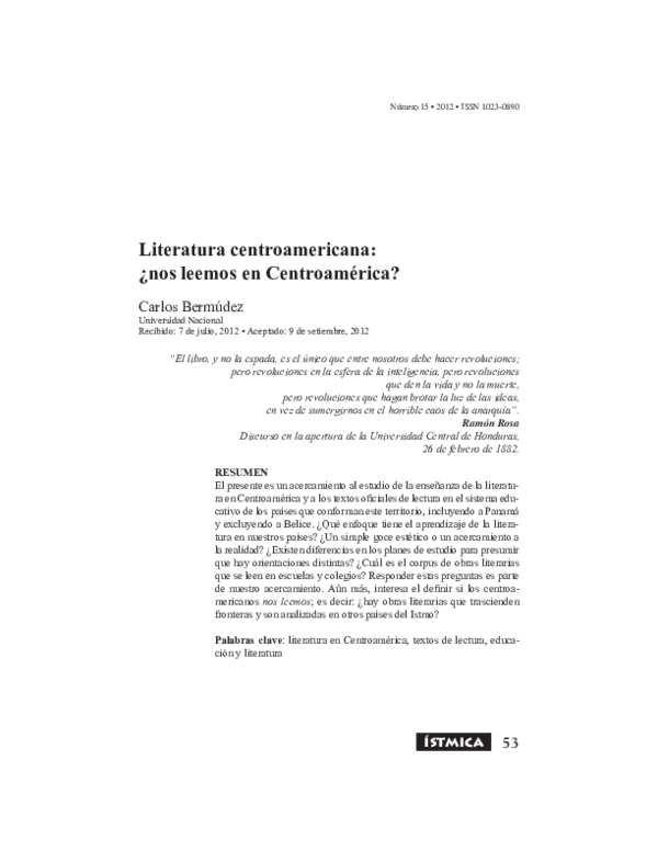 (PDF) Literatura centroamericana: ¿nos leemos en Centroamérica?
