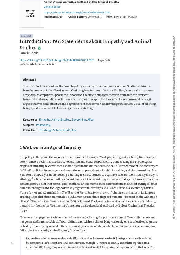 (PDF) Introduction: Ten Statements on Empathy and Animal Studies