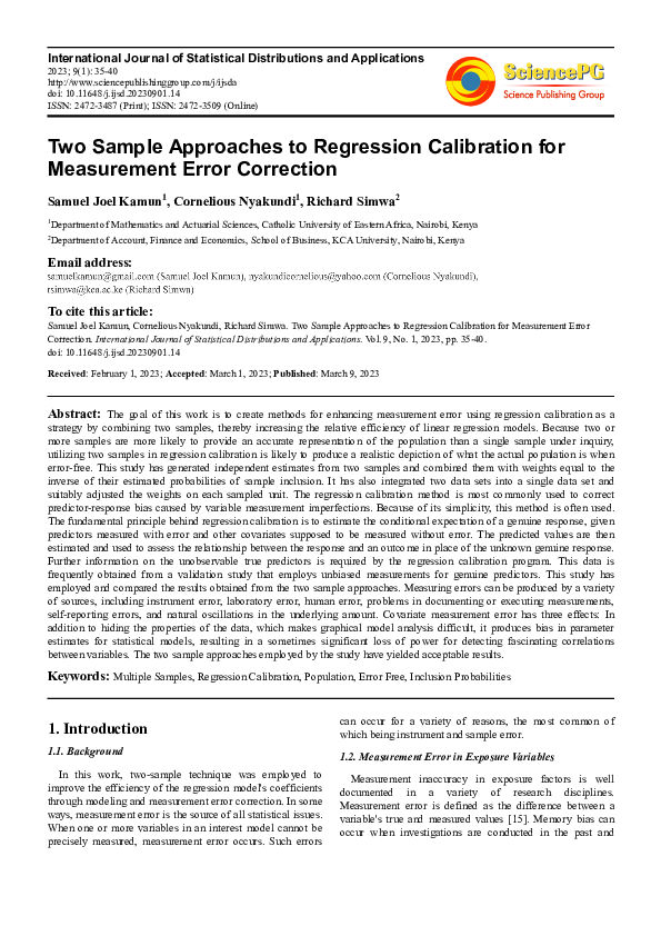 Pdf Efficient Measurement Error Correction In Regression