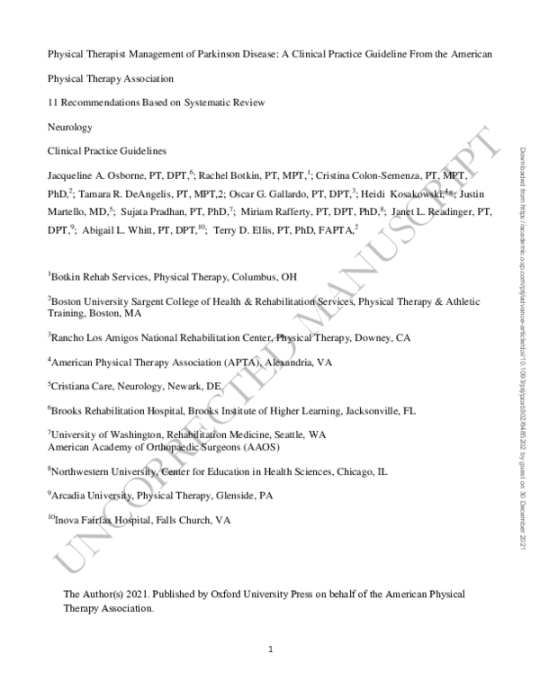 (PDF) Physical Therapist Management of Parkinson Disease: A Clinical ...