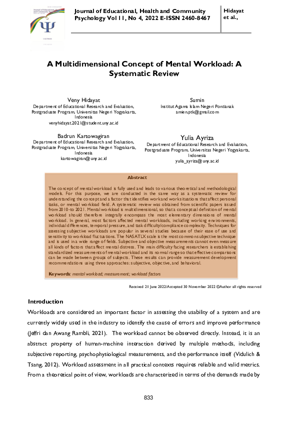 (PDF) A Multidimensional Concept of Mental Workload: A Systematic Review