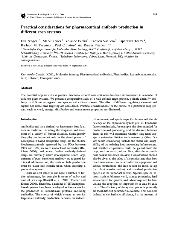 (PDF) Practical considerations for pharmaceutical antibody production ... (PDF) Practical considerations for pharmaceutical antibody production ...