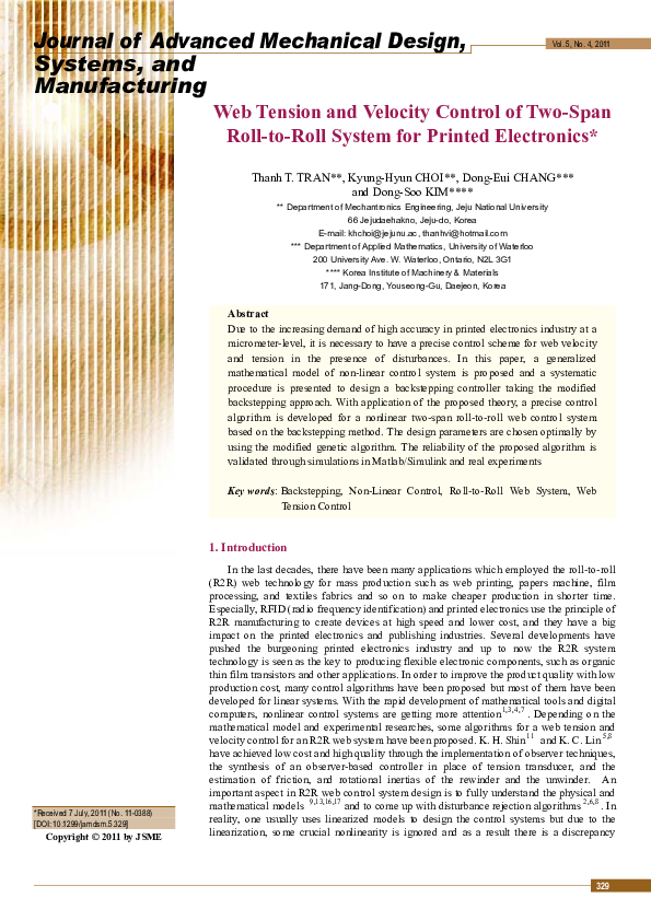(PDF) Web Tension and Velocity Control of Two-Span Roll-to-Roll System for Printed Electronics