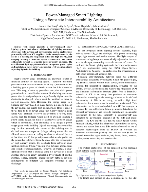 Power-managed smart lighting using a semantic interoperability architecture