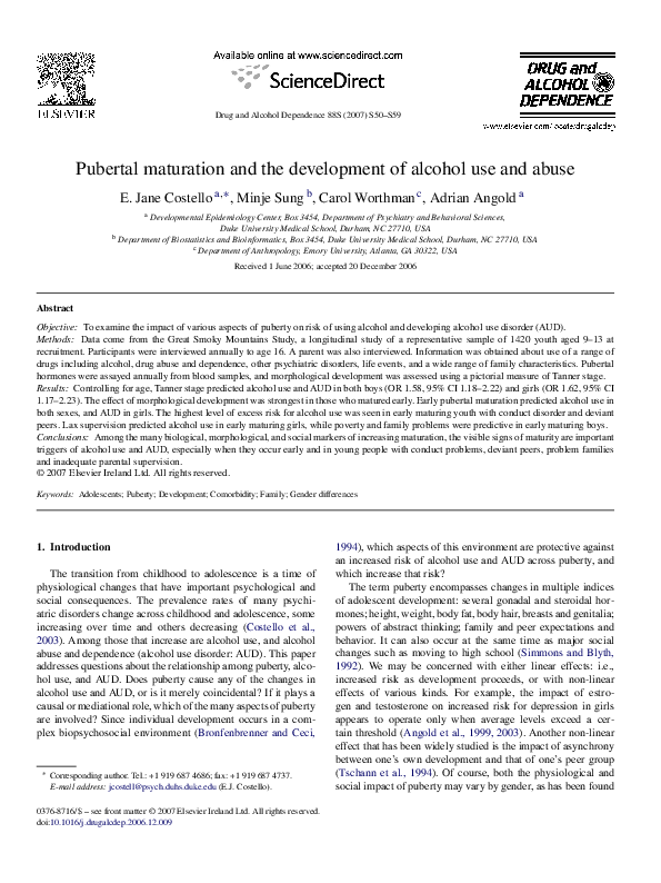 (PDF) Pubertal maturation and the development of alcohol use and abuse