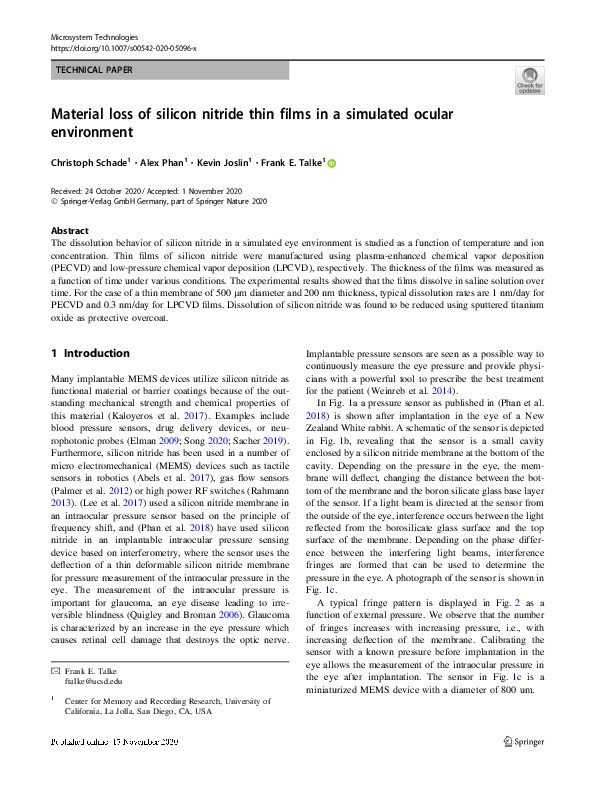 (PDF) Material loss of silicon nitride thin films in a simulated ocular environment