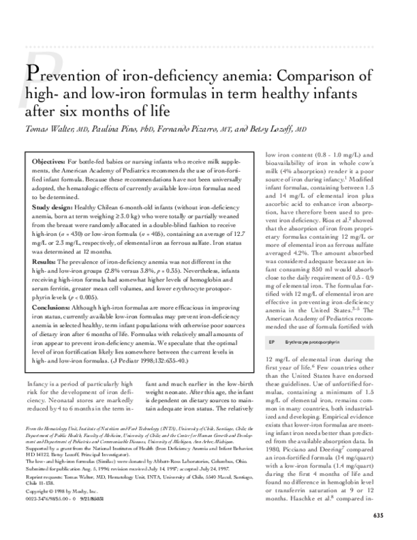 (PDF) Prevention of iron-deficiency anemia: Comparison of high- and low ...