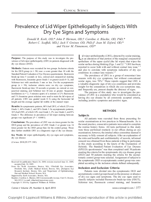 (PDF) Prevalence of Lid Wiper Epitheliopathy in Subjects With Dry Eye ...