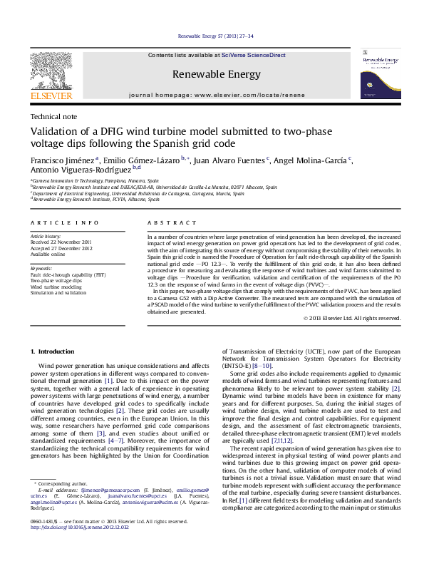 (PDF) Validation of a DFIG wind turbine model submitted to two-phase voltage dips following the ...