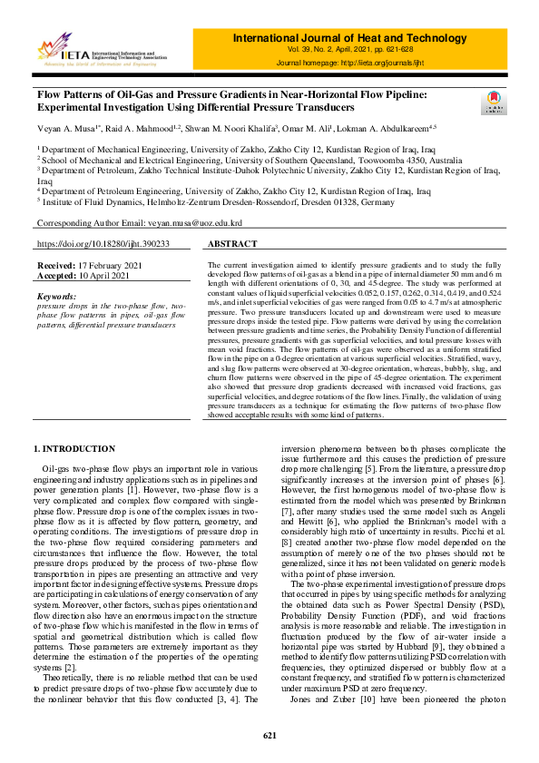(PDF) Flow Patterns of Oil-Gas and Pressure Gradients in Near-Horizontal Flow Pipeline ...