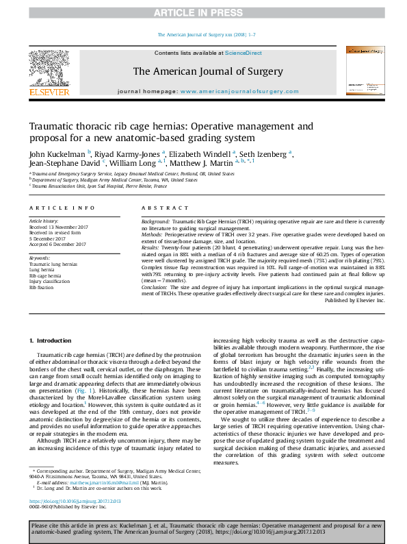 (PDF) Traumatic thoracic rib cage hernias: Operative management and ...