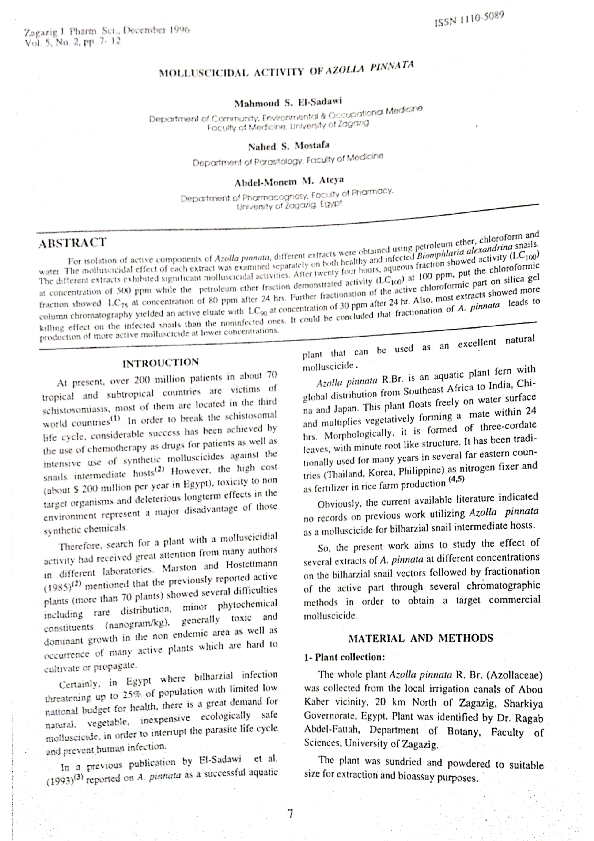 (PDF) Molluscicidal Activity of Azolla Pinnata
