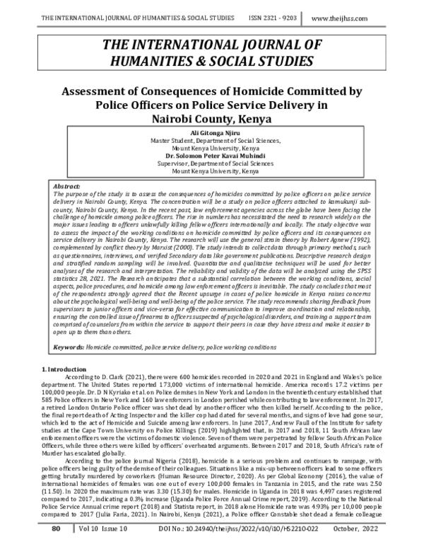 (PDF) Assessment of Consequences of Homicide Committed by Police ...