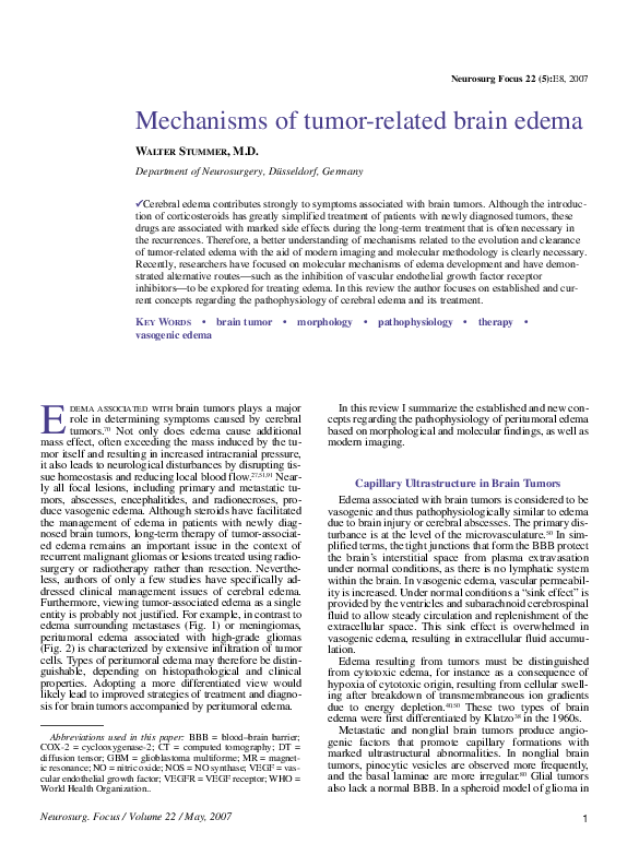 (PDF) Mechanisms of tumor-related brain edema | Walter Stummer ...
