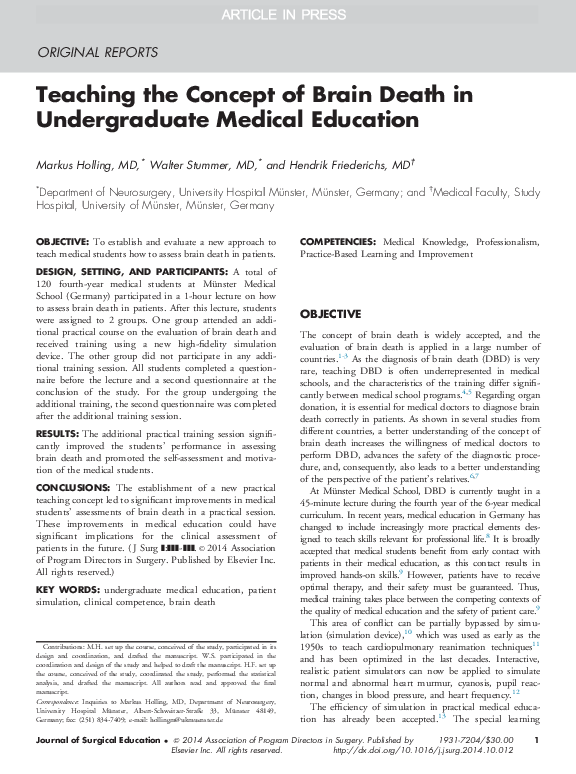 (PDF) Teaching the Concept of Brain Death in Undergraduate Medical ...