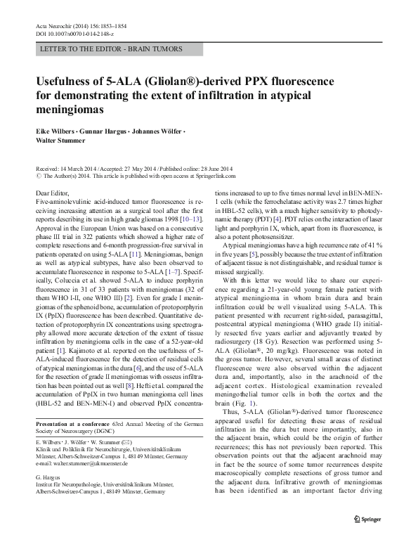 (PDF) Usefulness of 5-ALA (Gliolan®)-derived PPX fluorescence for ...