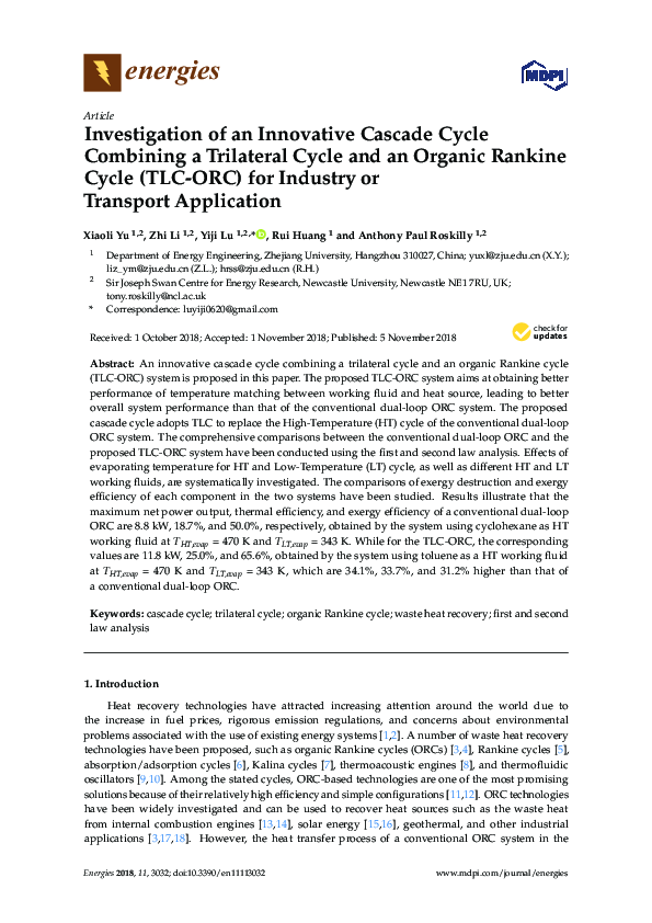 (PDF) Investigation of an Innovative Cascade Cycle Combining a ...