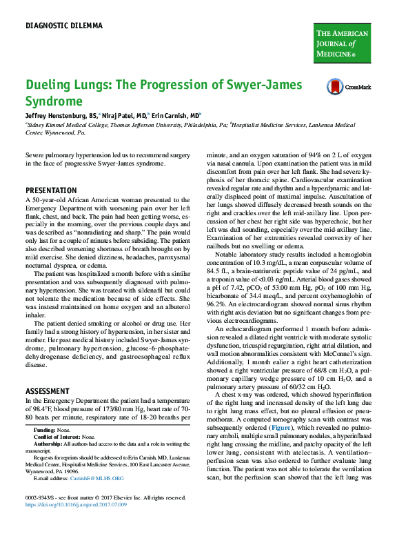 (PDF) Dueling Lungs: The Progression of Swyer-James Syndrome