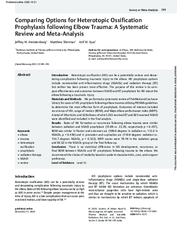 (PDF) Comparing Options for Heterotopic Ossification Prophylaxis ...