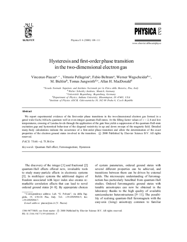 (PDF) Hysteresis and first-order phase transition in the two-dimensional electron gas