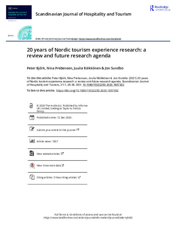 (PDF) 20 years of Nordic tourism experience research: a review and ...