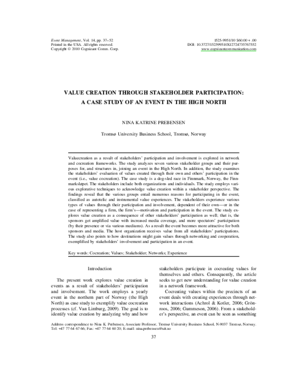 (PDF) Value Creation Through Stakeholder Participation: A Case Study of ...