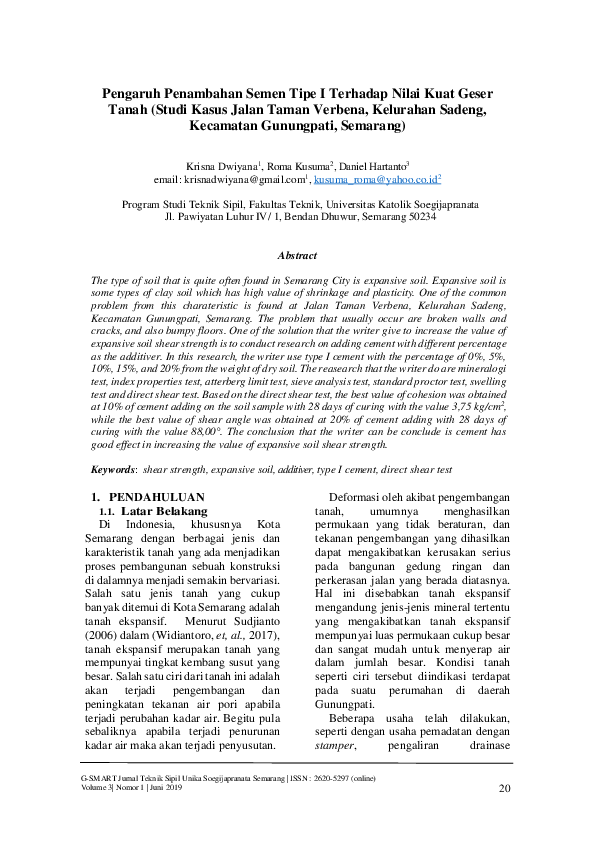 (PDF) Pengaruh Penambahan Semen Tipe I Terhadap Nilai Kuat Geser Tanah | Daniel XY Daniel XY ...
