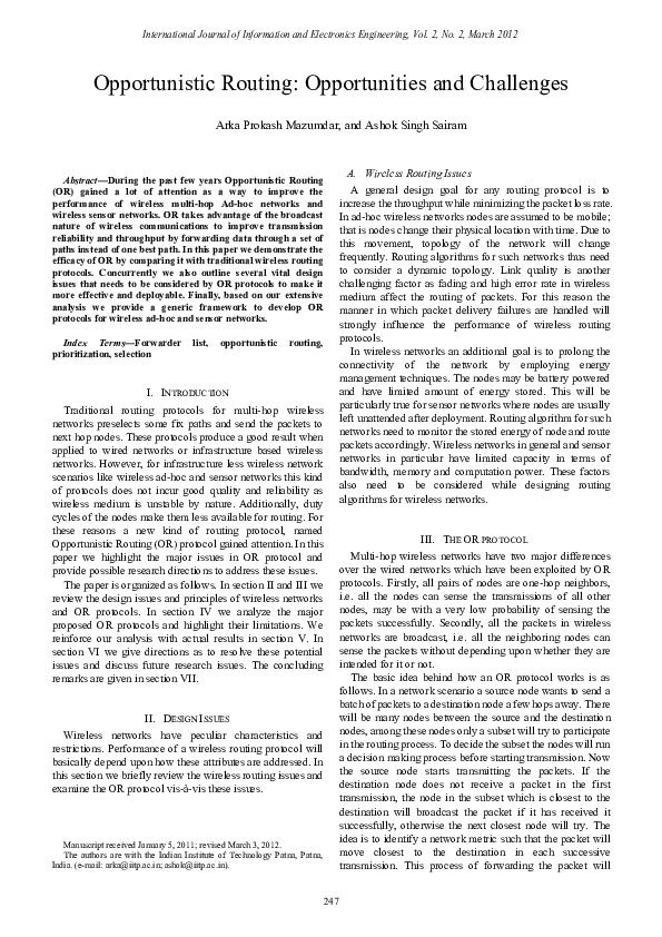 (PDF) Opportunistic Routing: Opportunities and Challenges