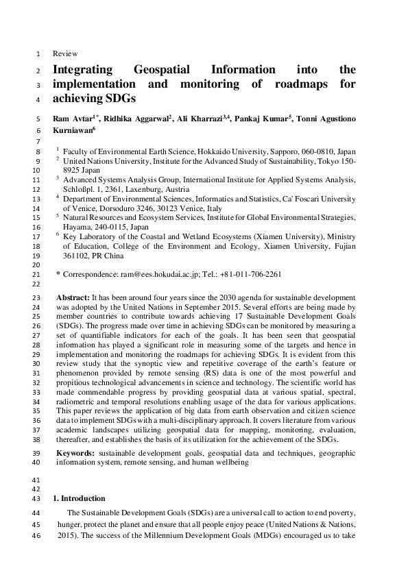 (PDF) Utilizing geospatial information to implement SDGs and monitor ...