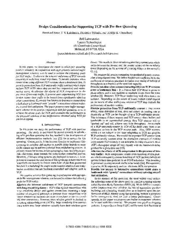 (PDF) Design considerations for supporting TCP with per-flow queueing