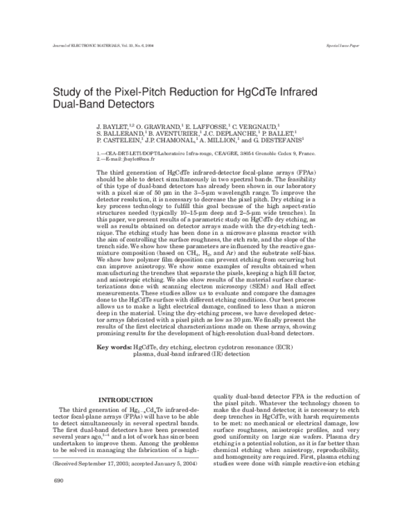 (PDF) Study of the pixel-pitch reduction for HgCdTe infrared dual-band detectors
