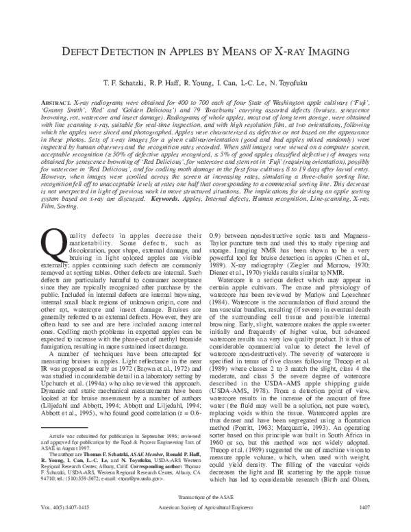 (PDF) Defect detection in apples by means of x-ray imaging | Ron Haff - Academia.edu