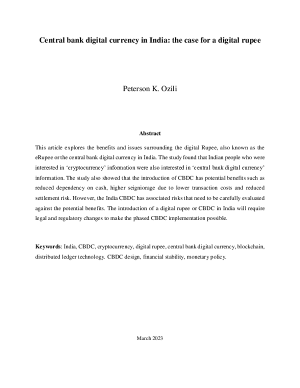 (PDF) Central bank digital currency in India: the case for a digital rupee