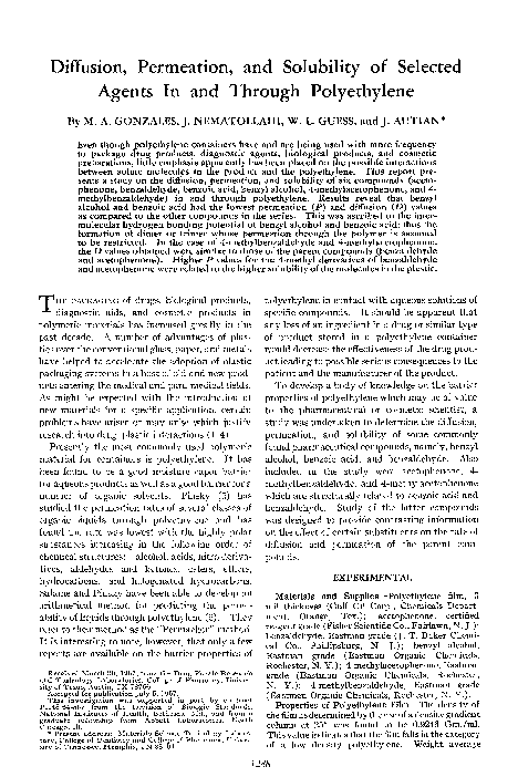 (PDF) Diffusion, permeation, and solubility of selected agents in and ...