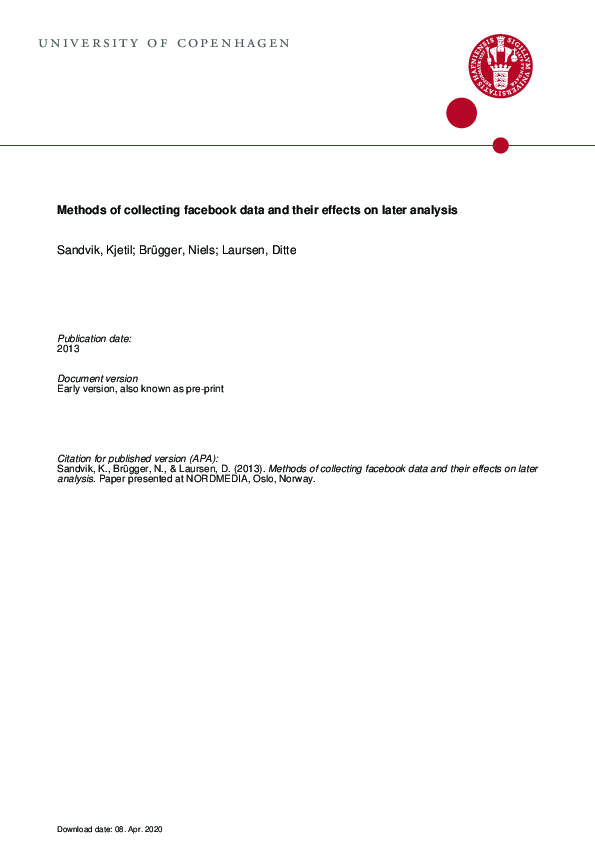 (PDF) Methods of collecting facebook data and their effects on later ...