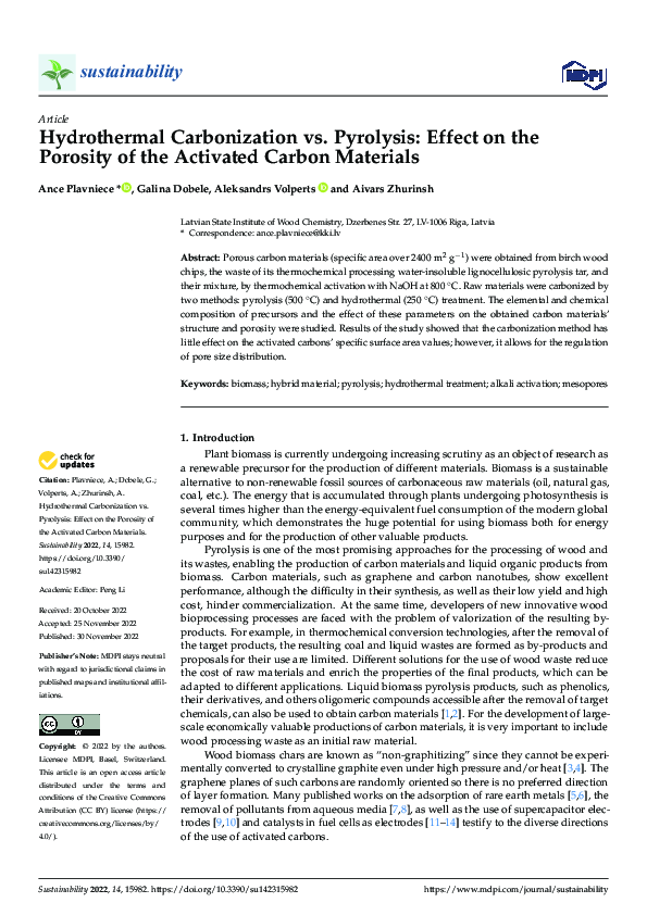 (PDF) Hydrothermal Carbonization vs. Pyrolysis: Effect on the Porosity ...