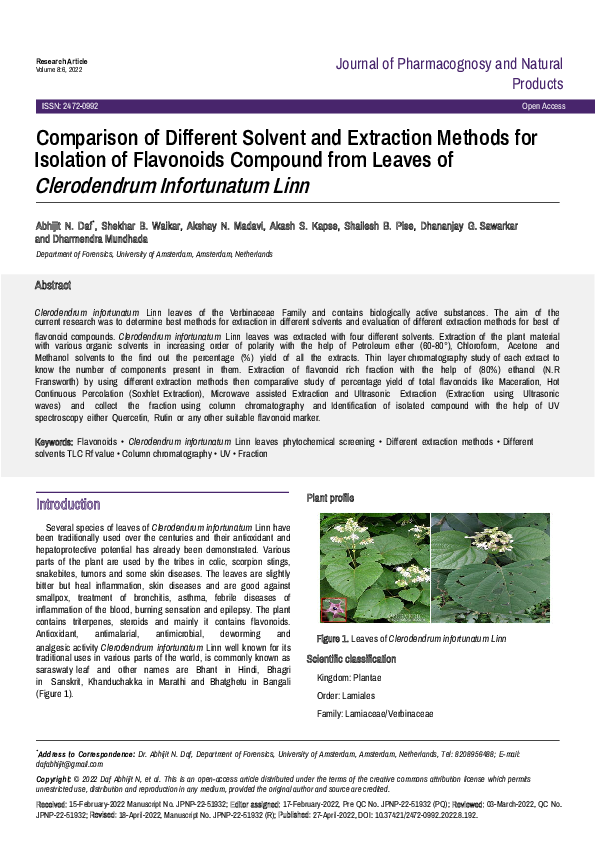 (PDF) Comparison of Different Solvent and Extraction Methods for ...