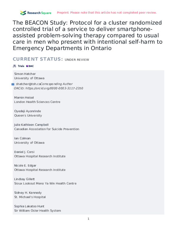 (PDF) The BEACON Study: Protocol for a cluster randomized controlled trial of a service to ...