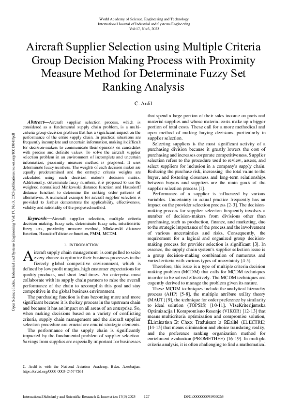(PDF) Fuzzy-Based Aircraft Supplier Selection Method