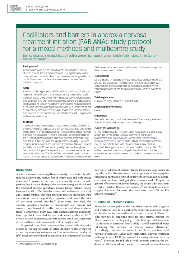 (PDF) Facilitators and barriers in anorexia nervosa treatment initiation (FABIANA): study ...