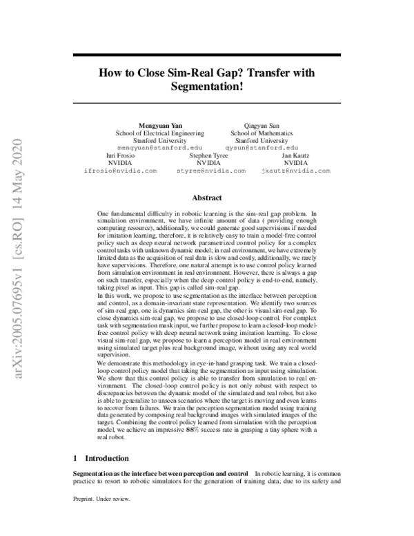 (PDF) How to Close Sim-Real Gap? Transfer with Segmentation! | Iuri ... (PDF) How to Close Sim-Real Gap? Transfer with Segmentation! | Iuri ...