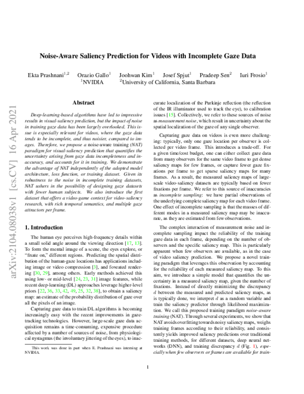 (PDF) Noise-Aware Saliency Prediction for Videos with Incomplete Gaze Data